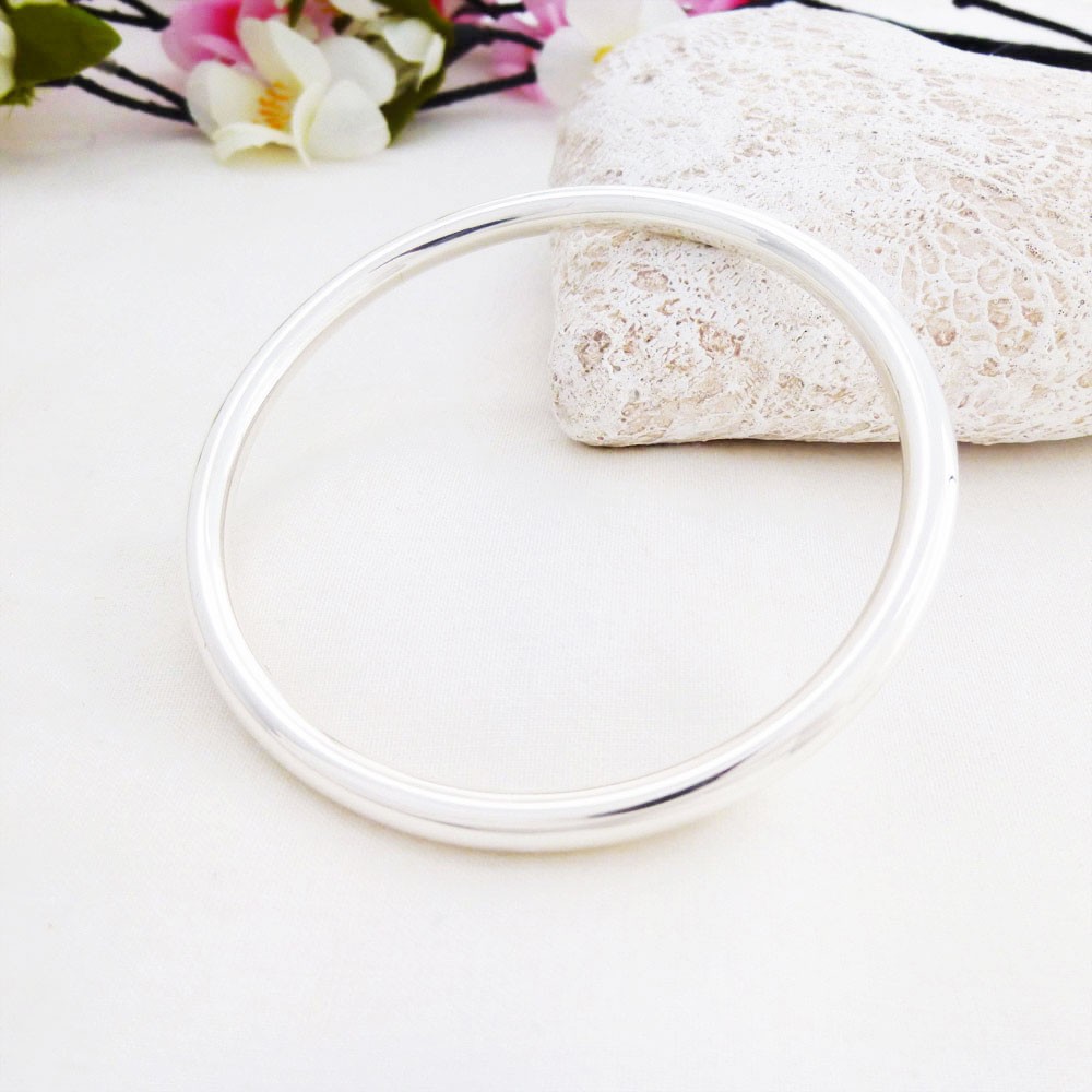 Round Ladies Solid Silver Bangle a Perfect Christmas Present