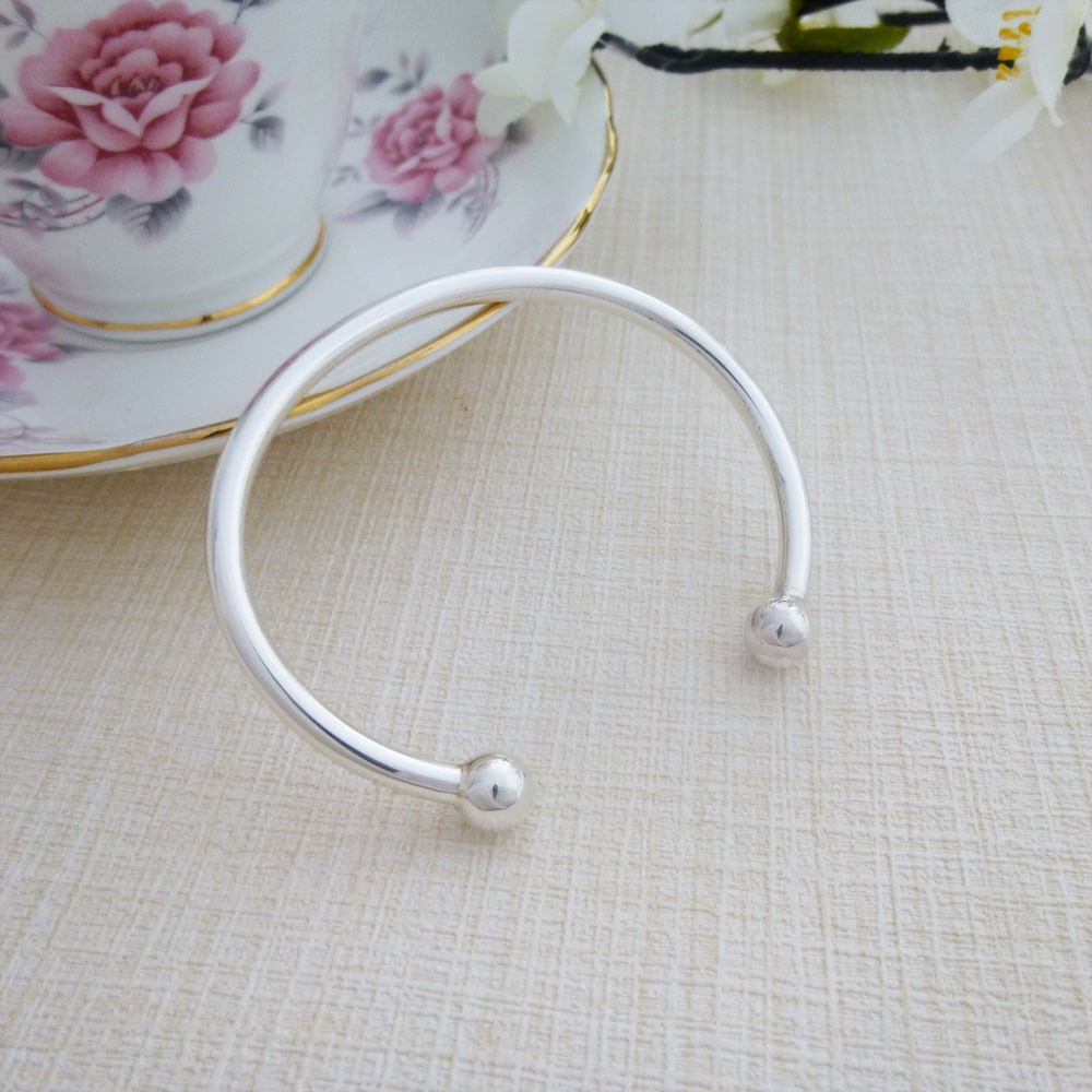 Traditional Solid Silver Torque Bangle featuring Round Ball Ends11