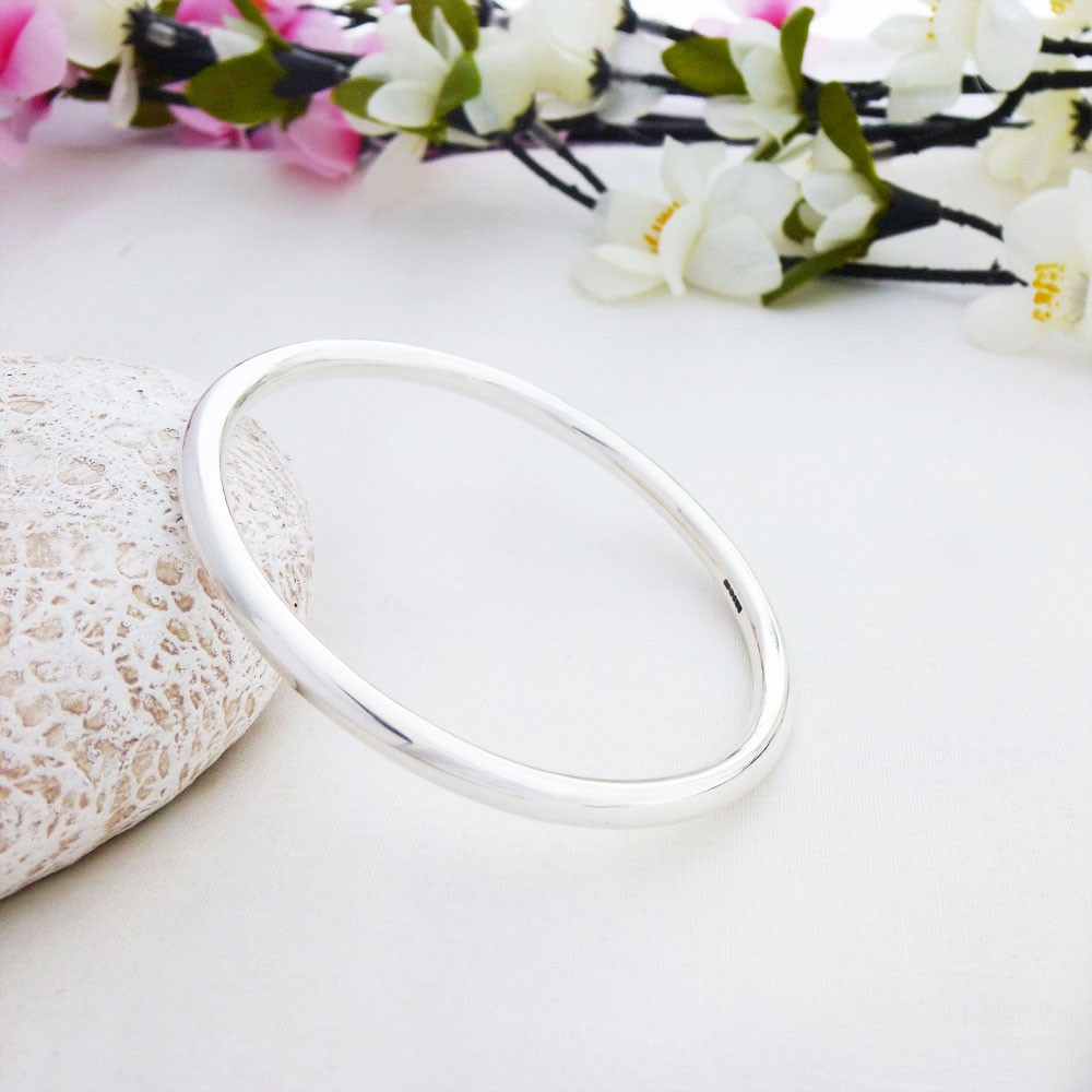 Round Ladies Solid Silver Bangle a Perfect Christmas Present