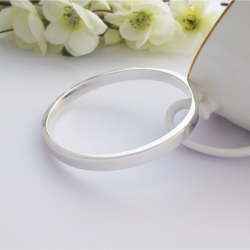 Solid Silver 925 Rectangular Chunky Bangle, Personalised