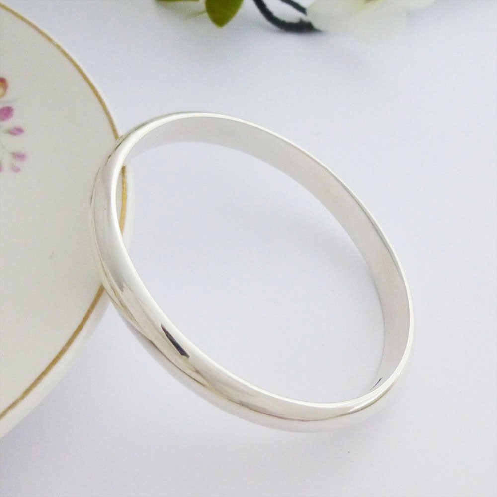 D Shaped Solid Sterling Silver Bangle with Personalisation