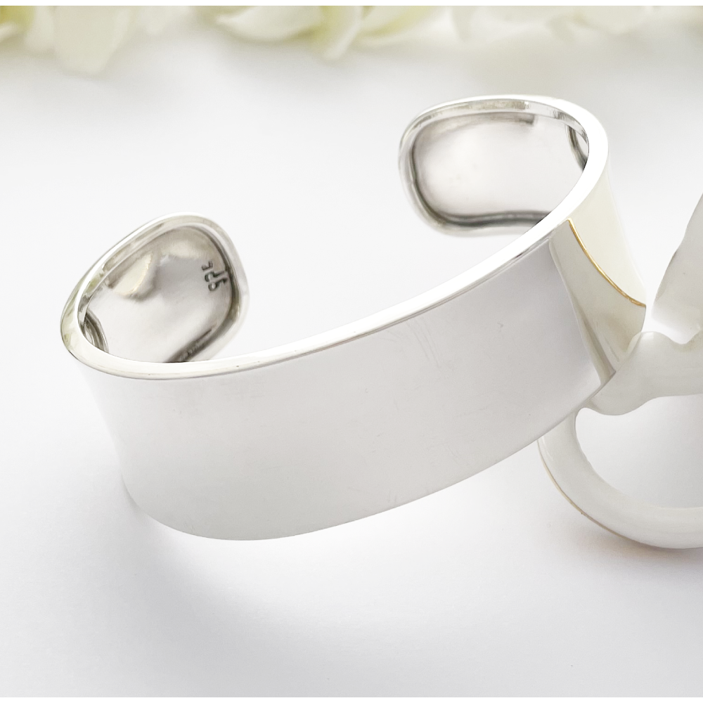 Wide Ladies Silver Torque Bangle with Shinny Dish Shaped Surface