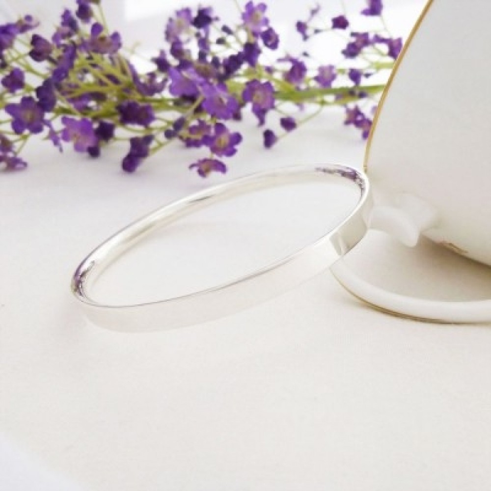 Extra Small Size Reverse D Solid Silver Bangle for Smaller Wrists