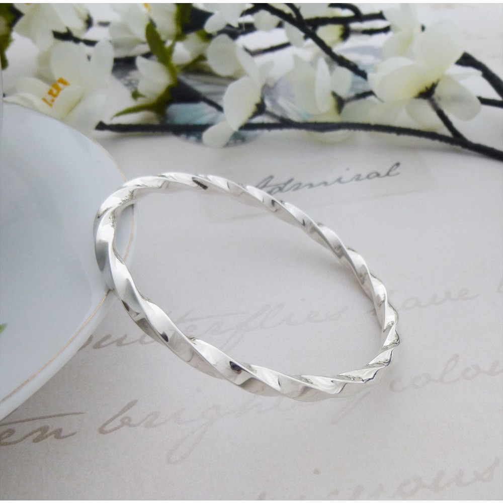 Ladies Twisted Sterling Silver Bangle, Quality and Weighty