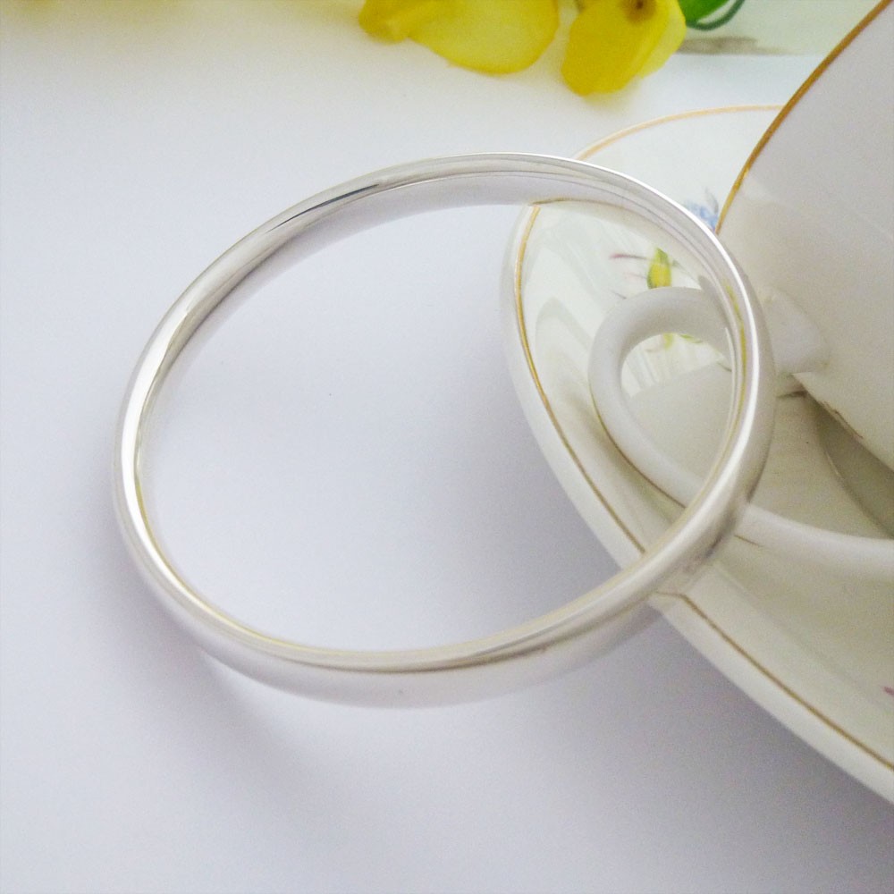 Mya Sterling Silver Oval Section Solid Bangle,Personalised