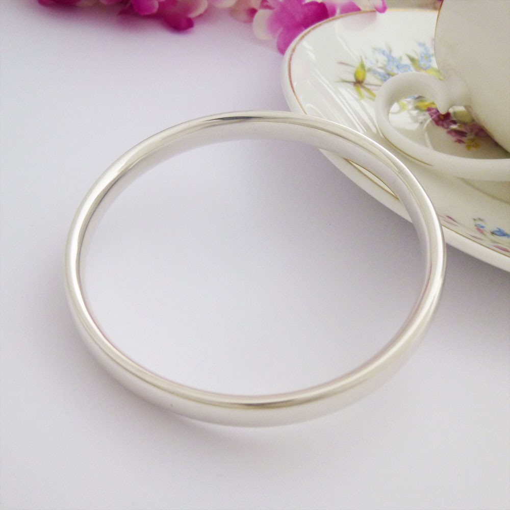 Mya Sterling Silver Oval Section Solid Bangle,Personalised