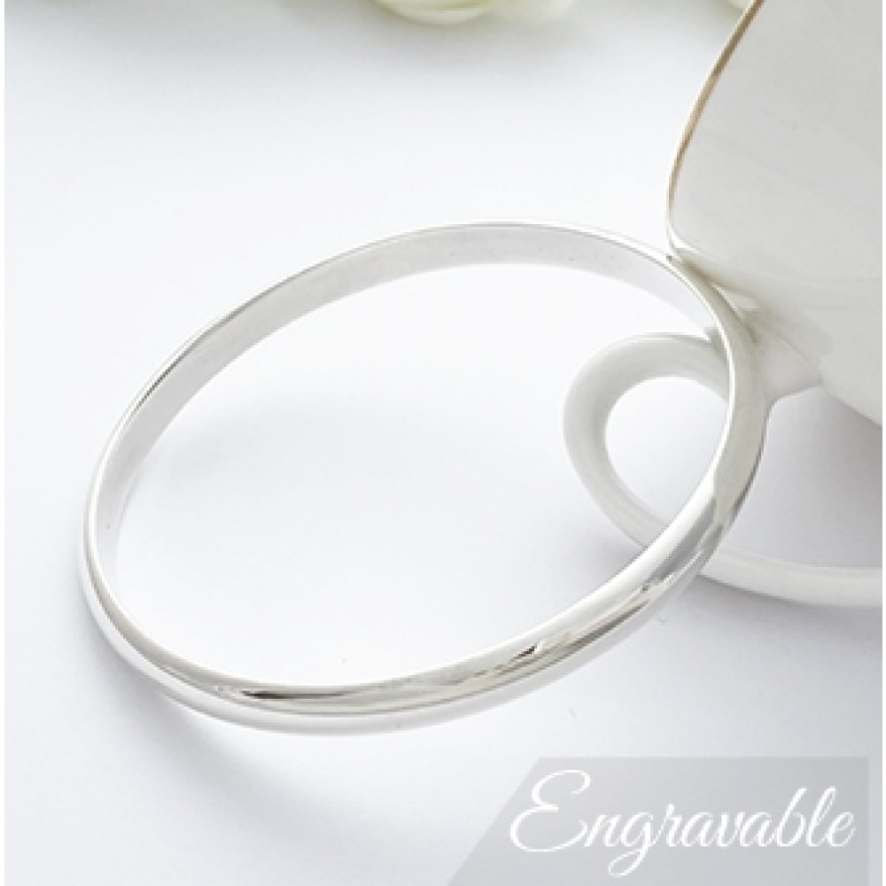 Personalised ladies solid sterling silver bangle and d shaped