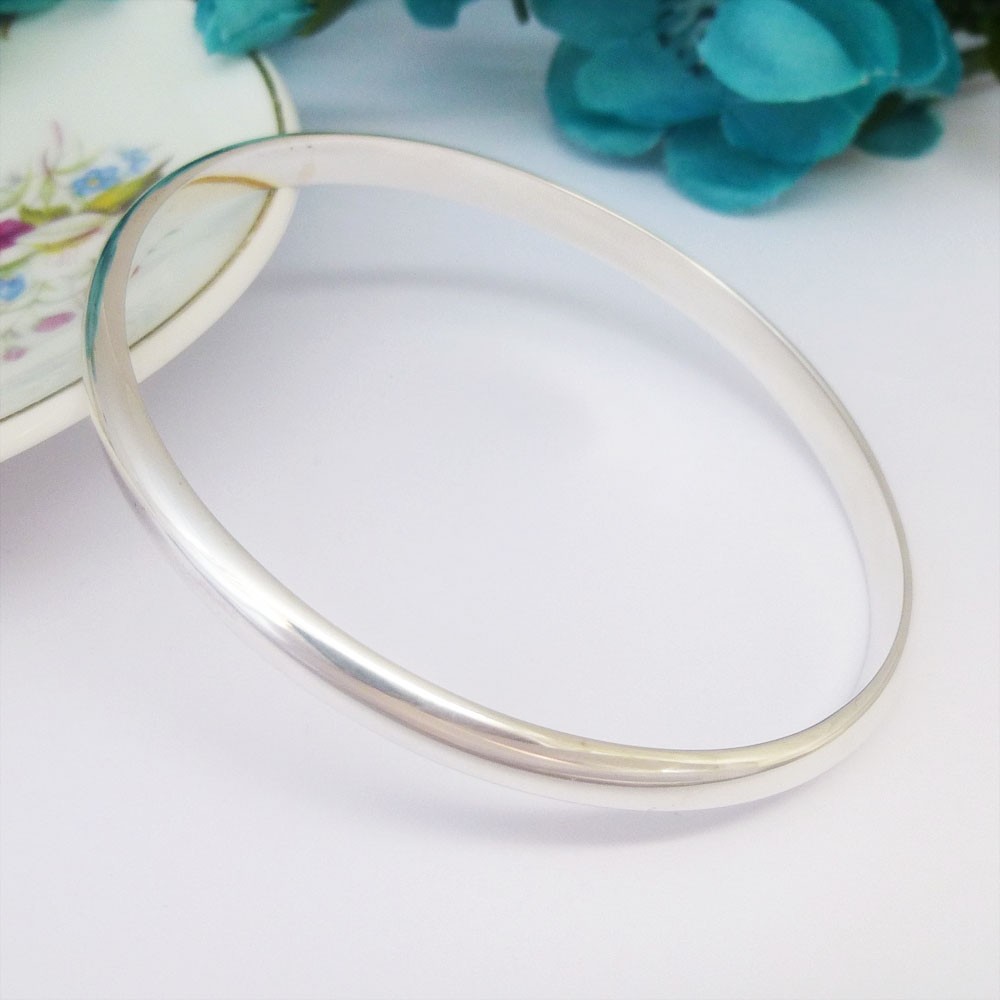Personalised ladies solid sterling silver bangle and d shaped
