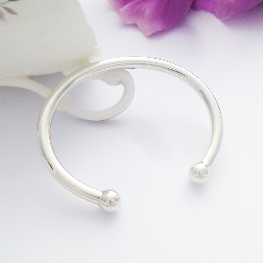Traditional Solid Silver Torque Bangle featuring Round Ball Ends11