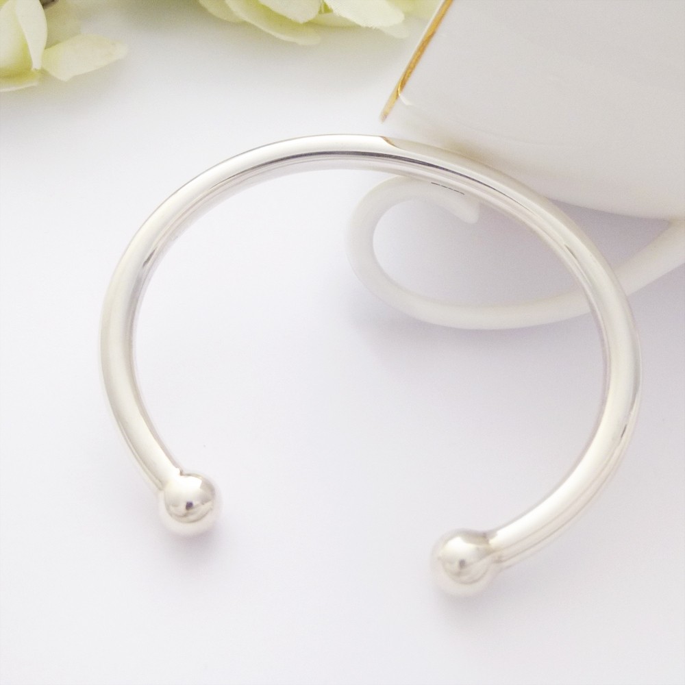 Traditional Solid Silver Torque Bangle featuring Round Ball Ends11