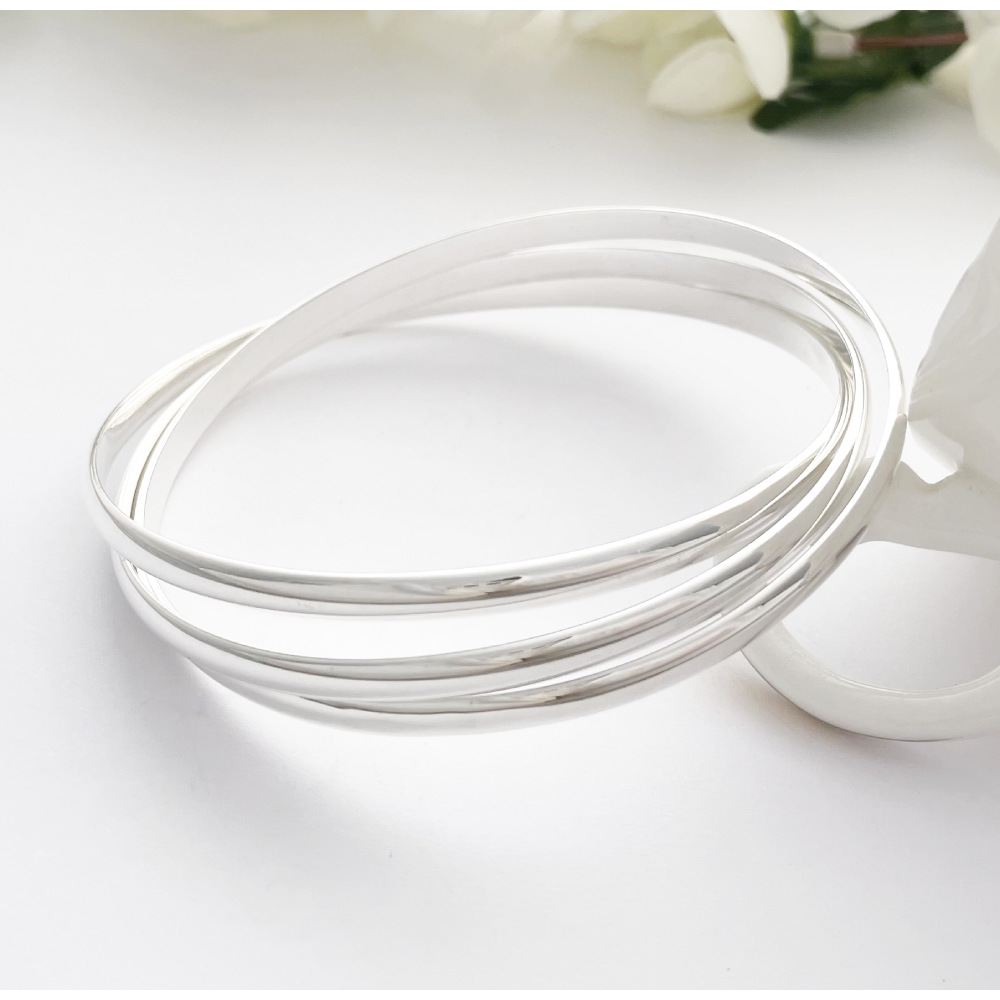 Triple Square Russian Sterling Silver Slave Bangle